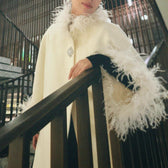 Fluffy Ostrich Feather Collar Woolen Winter Outerwear Oversized Coat