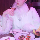 Fluffy Ostrich Feather Collar Woolen Winter Outerwear Oversized Coat