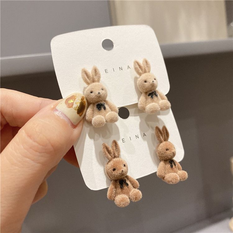 Aesthetic Fuzzy Flocking Cute Bunny Rabbit Stud Earrings – sunifty