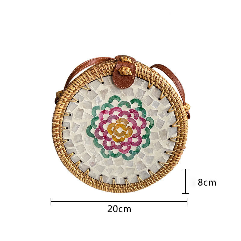 Bohemian Seashell Floral Round Rattan Purse Bali Clutch Shoulder Bag ...