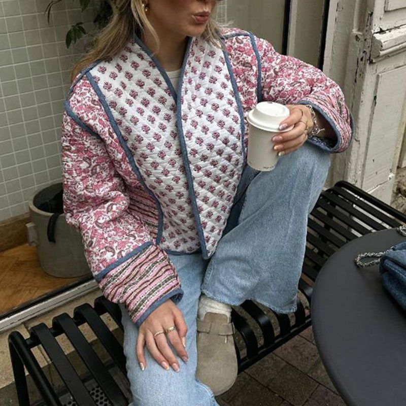 Reversible Patchwork Floral Print Quilted Jacket Padded – sunifty