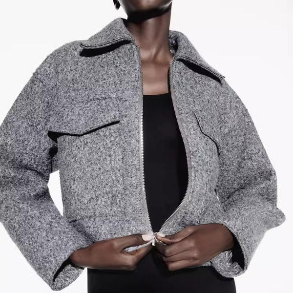 Wool Blend Cropped Bouclé Soft Jacket