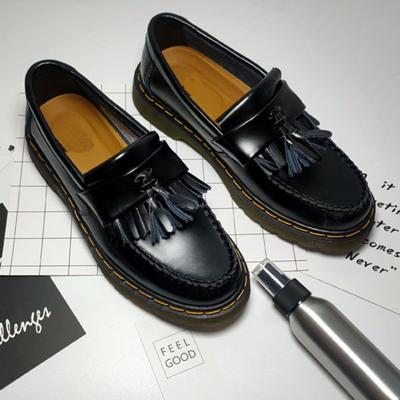 Yellow Stitch Unisex Fringe Tassel Slip-on Loafer Smooth Leather Shoes ...