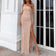 Iridescent Rose Sparkly Sequin One Shoulder High Slit Fitted Gown Dres