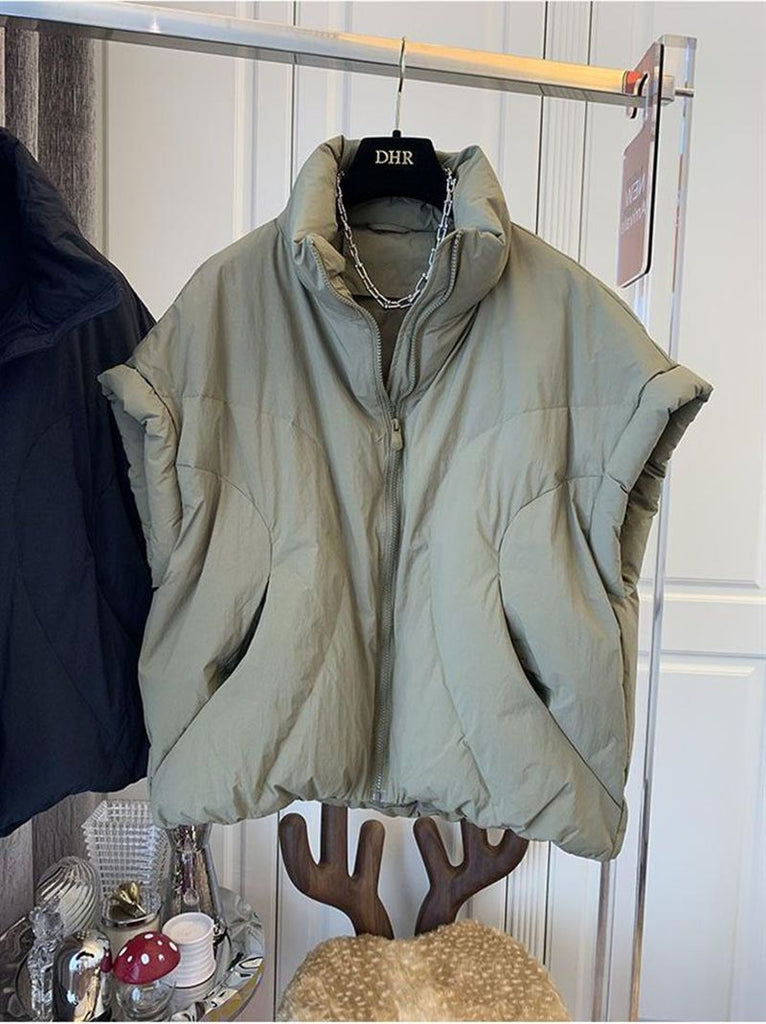 Oversized Puffy Sleeveless Puffer Jacket Winter Vest Outerwear Gilets ...