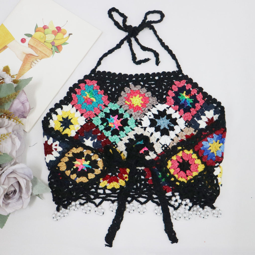HandCrafted Bohemian Rhombus Crochet Granny Knit Halter High Neck Tank ...