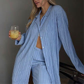 Casual Loose Pleated Collared Shirt And Wide Leg Trousers Loungewear S