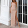 Iridescent Rose Sparkly Sequin One Shoulder High Slit Fitted Gown Dres