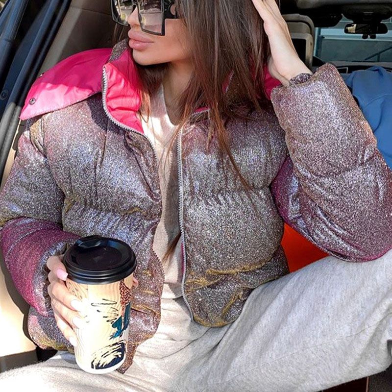 Sparkly Padded Quilted Puffer Jacket With Hood – sunifty