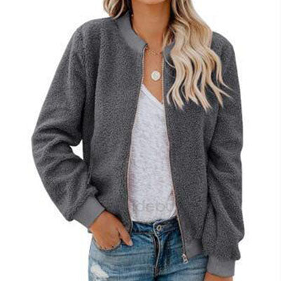 Casual Chubby Teddy Bear Sherpa Bomber College Baseball Jacket