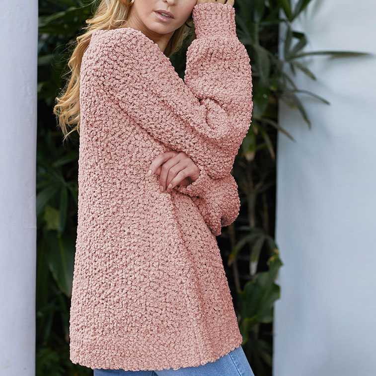 Comfy Oversized V Neck Popcorn Sweater Pullover – sunifty