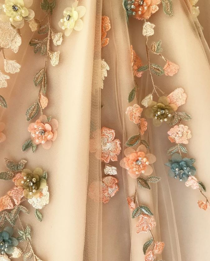 Handmade Full Embroidery Beaded Applique Mesh Overlay One Shoulder For