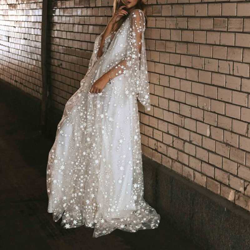 Shiny Star Embellished Mesh Overlay Maxi Dress Formal Gowns – sunifty