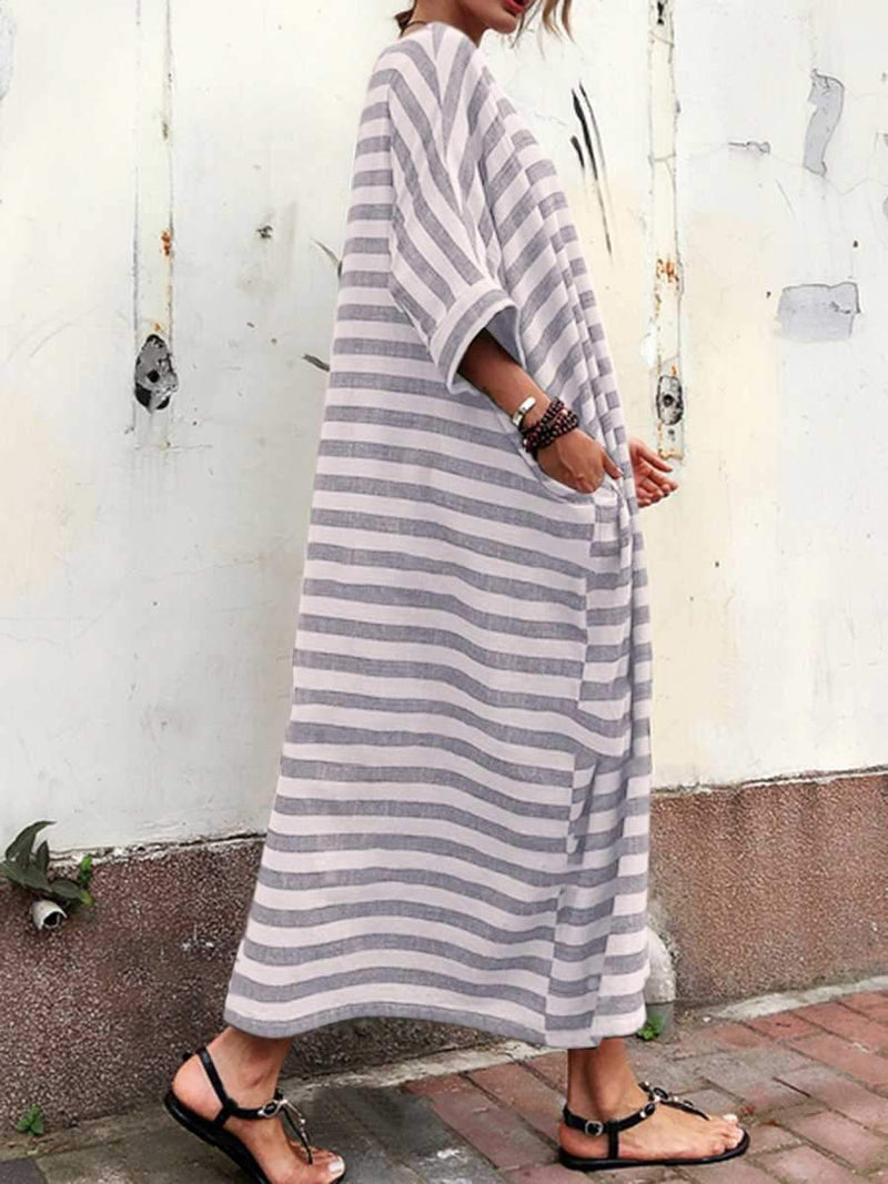 Oversized Striped Dress| Plus Size Slimming Long Dresses -Sunifty