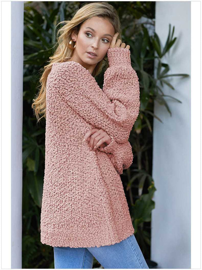 Comfy Oversized V Neck Popcorn Sweater Pullover – sunifty