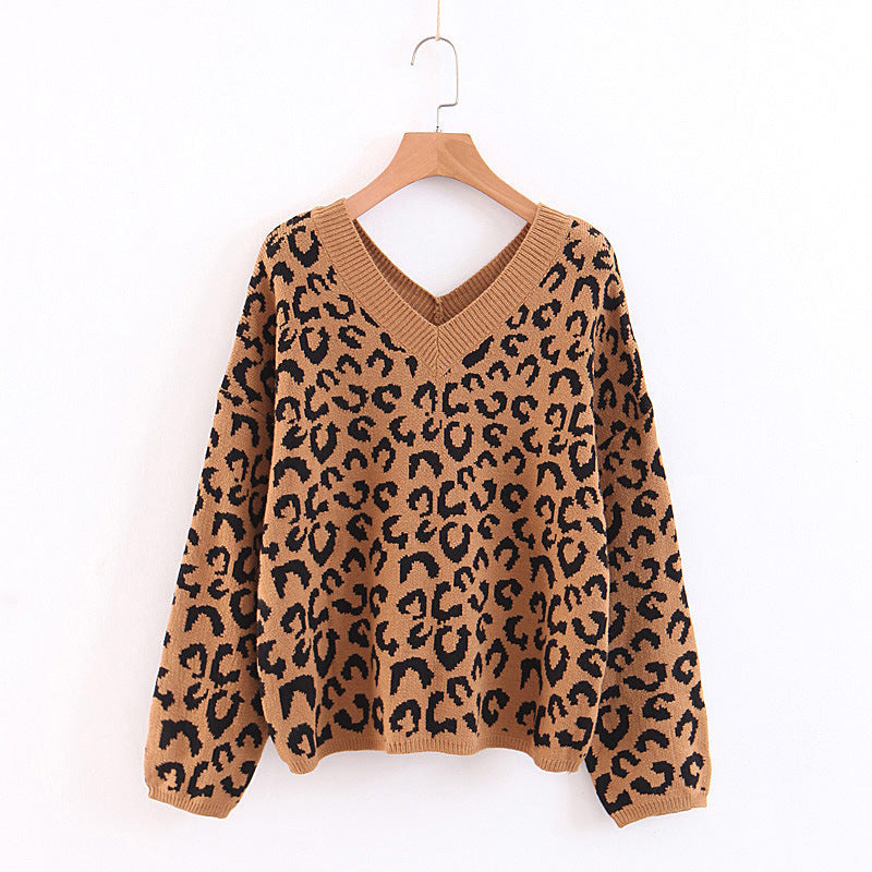 Soft Oversized V Neck Leopard Mohair Sweaters For Women